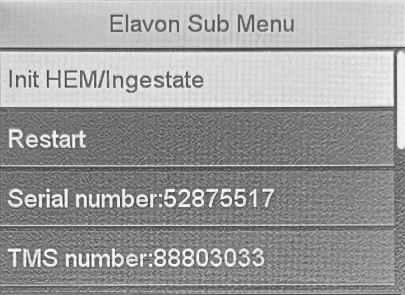 submenu screen with top row highlighted